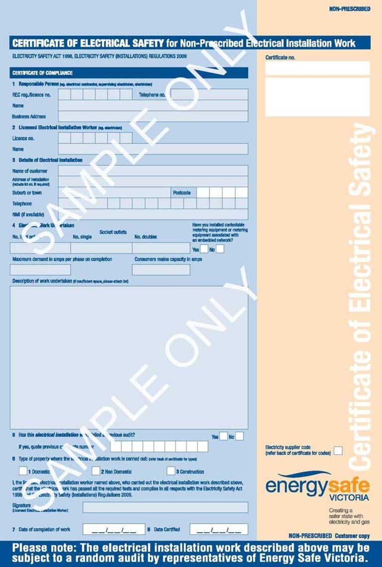 Certificates of Electrical Safety for the community | Energy Safe Victoria