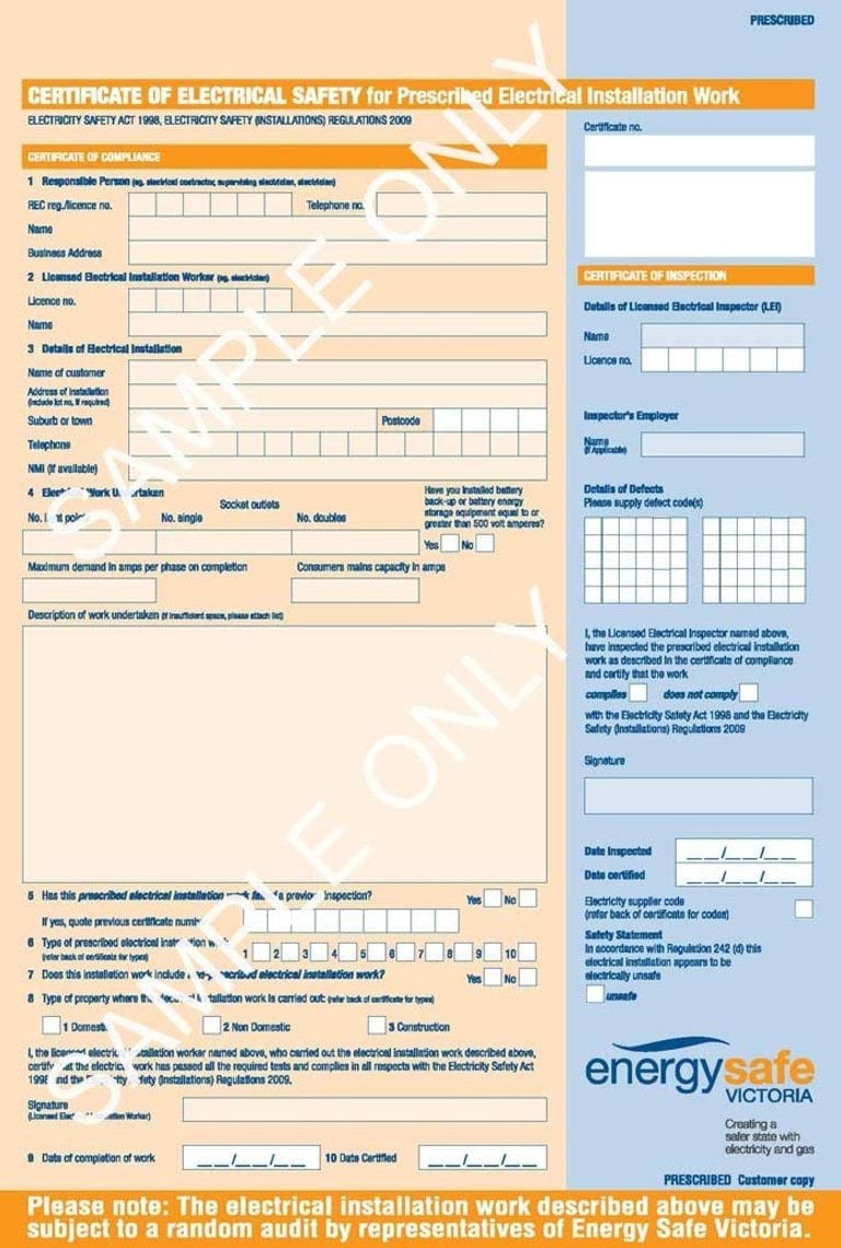 Certificates of Electrical Safety for the community | Energy Safe Victoria